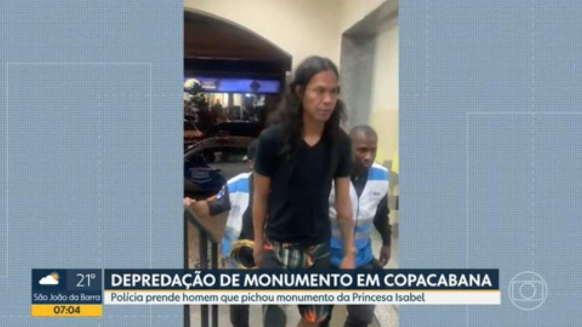Homem é preso por pichar monumento em Copacabana; câmeras de segurança ...