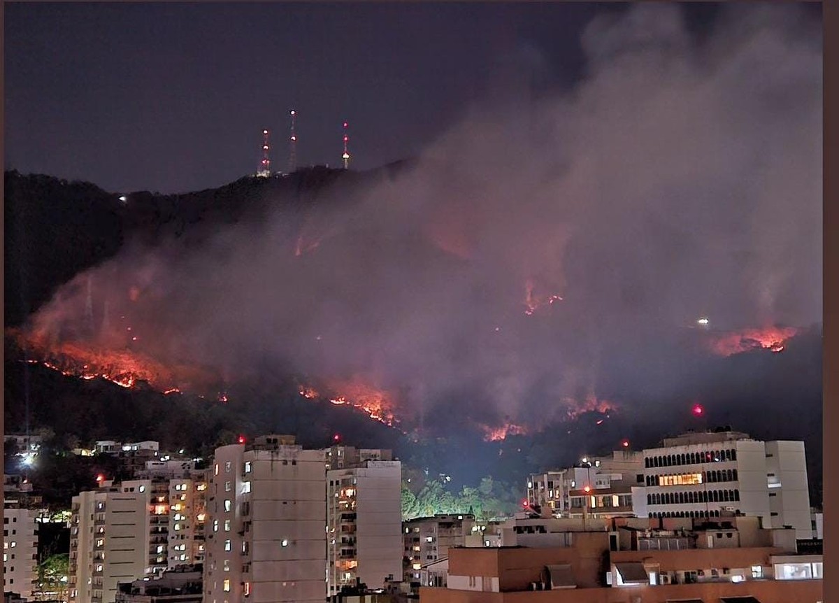 Bombeiros tentam combater incêndio em área de mata na Zona Norte do Rio ...