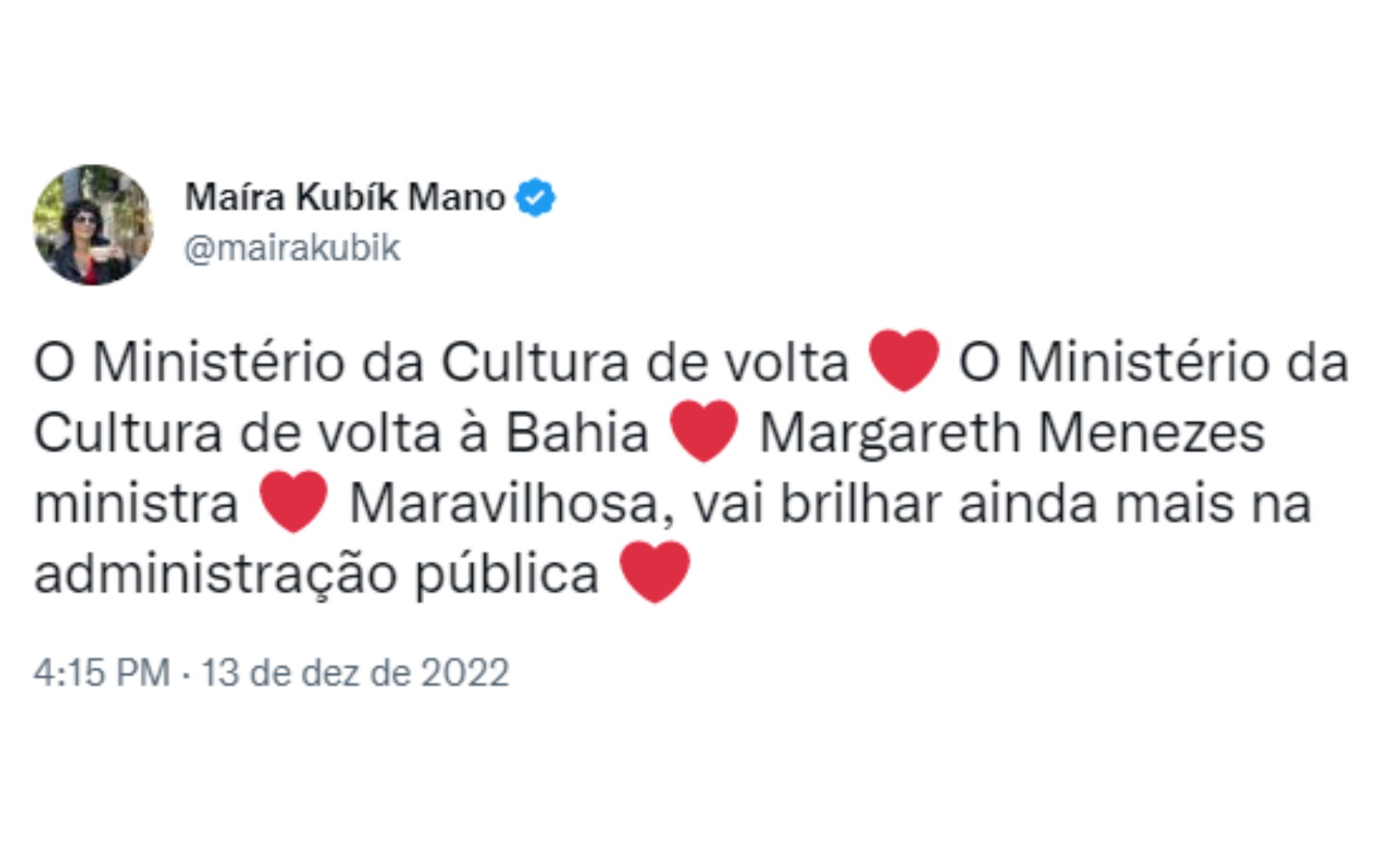 Artistas e personalidades parabenizam Margareth Menezes por aceitar cargo de ministra da Cultura ...