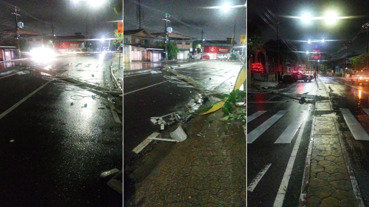 Motorista dorme ao volante e derruba poste após colisão em Manaus | Amazonas | G1