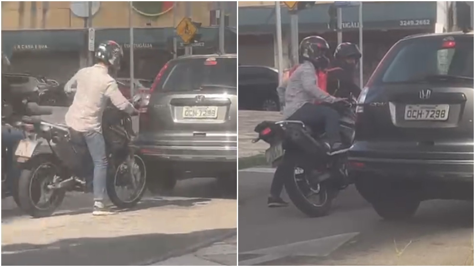 Briga de trânsito: Motociclista quebra carro de mulher em Fortaleza | G1