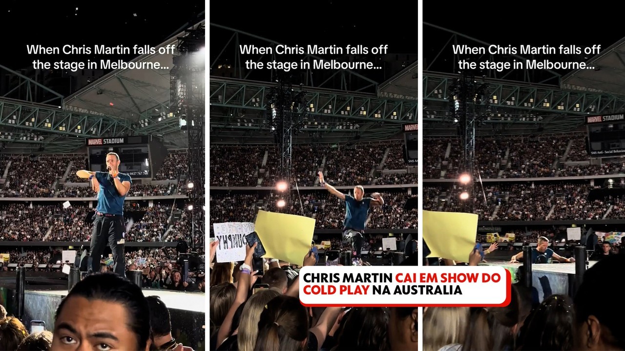 Chris Martin cai no palco durante show do Coldplay na Austrália | G1