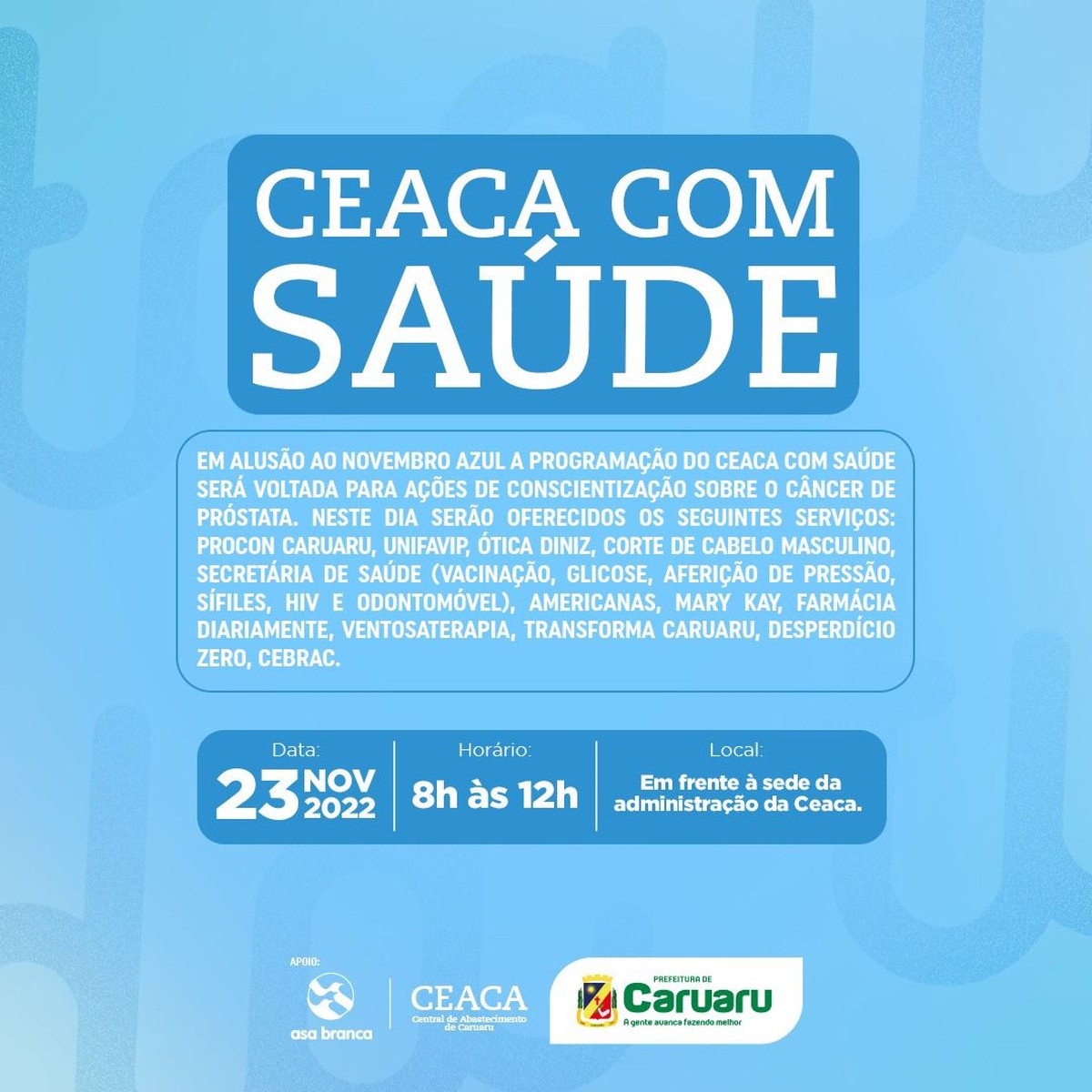 Ceaca promove ação com serviços gratuitos em alusão ao Novembro Azul ...