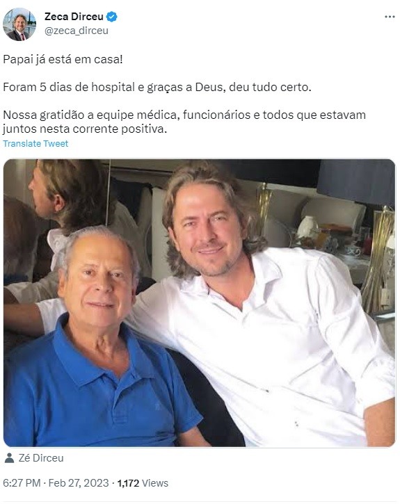 Ex-ministro José Dirceu recebe alta após 5 dias internado em hospital ...