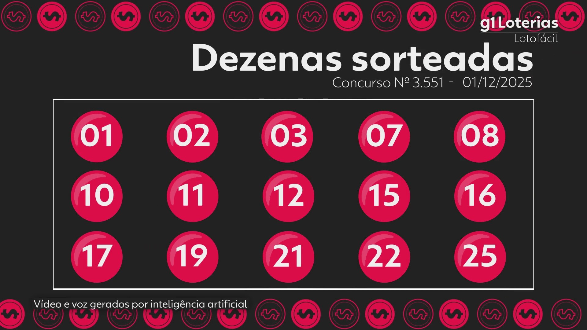 Lotofácil hoje: resultado do concurso 3551 e números sorteados | G1