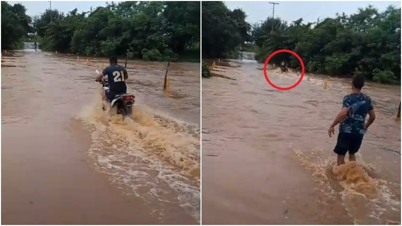 Motociclista tenta cruzar ponte e é arrastado por correnteza no Ceará ... Motociclista tenta cruzar ponte e é arrastado por correnteza no Ceará ...