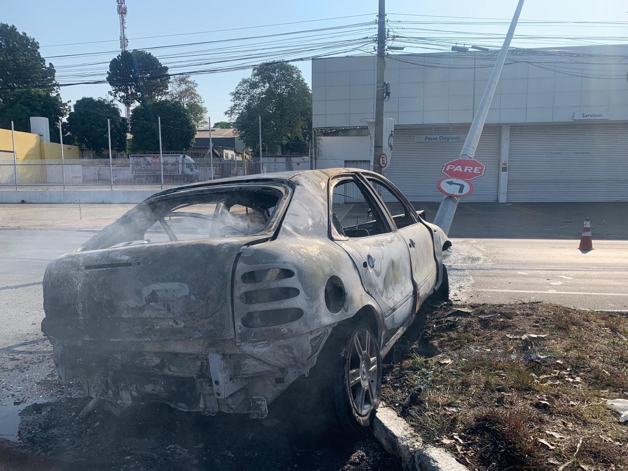 Carro bate em poste e fica destruído após pegar fogo | Minas Gerais | G1