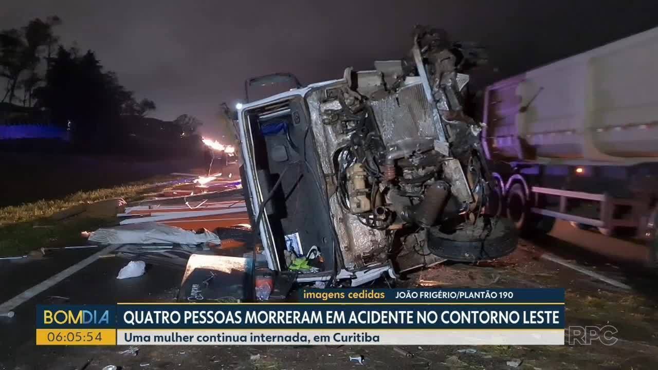 Quatro pessoas da mesma família morrem em acidente envolvendo dois caminhões e um carro em Curitiba